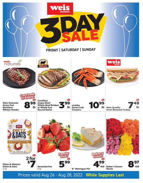 Weis Markets Three Day Ad Aug 26 – Aug 28, 2022