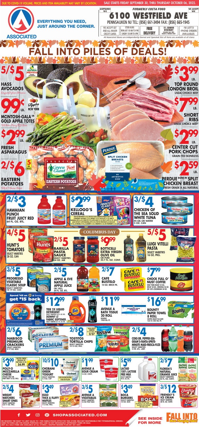 Associated Supermarkets Weekly Sale Sep 30 – Oct 06, 2022