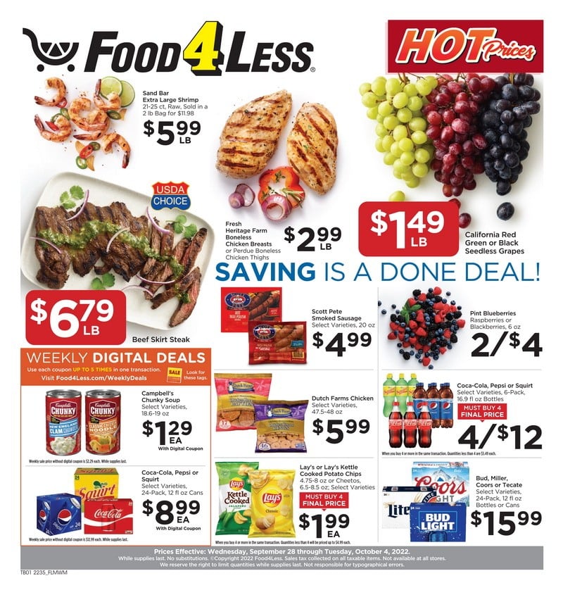 Food 4 Less Weekly Ad Sep 28 – Oct 04, 2022