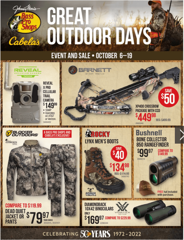 Bass Pro Shops Outdoor Sale Oct 06 – Oct 19, 2022