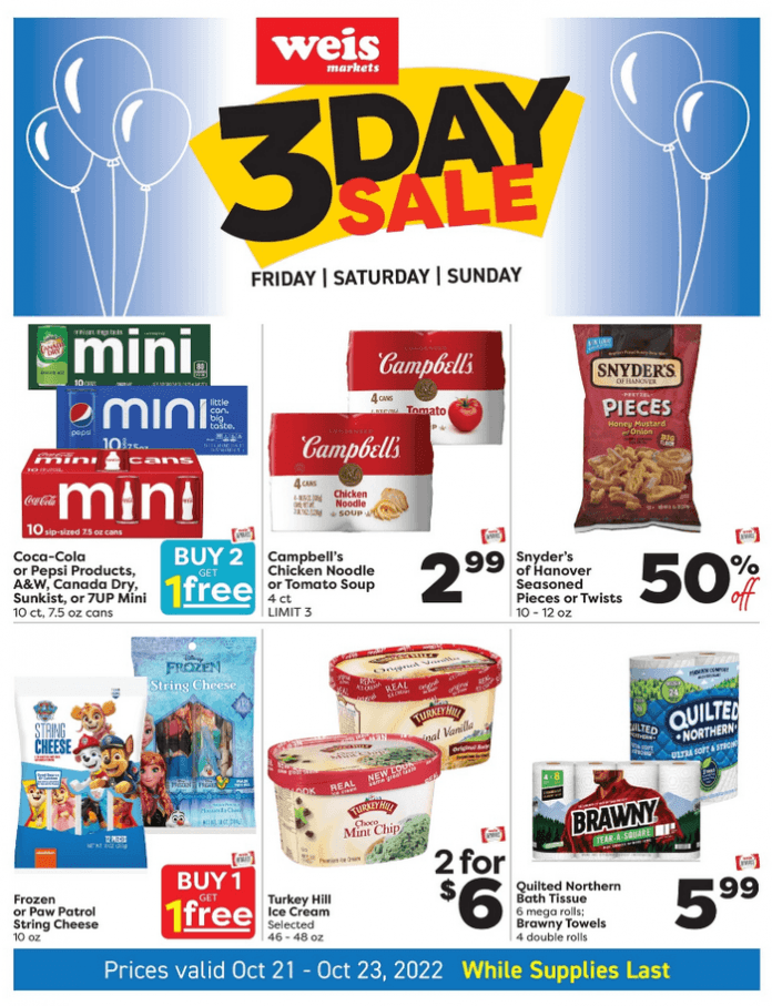 Weis Markets Three Day Ad Oct 21 – Oct 23, 2022