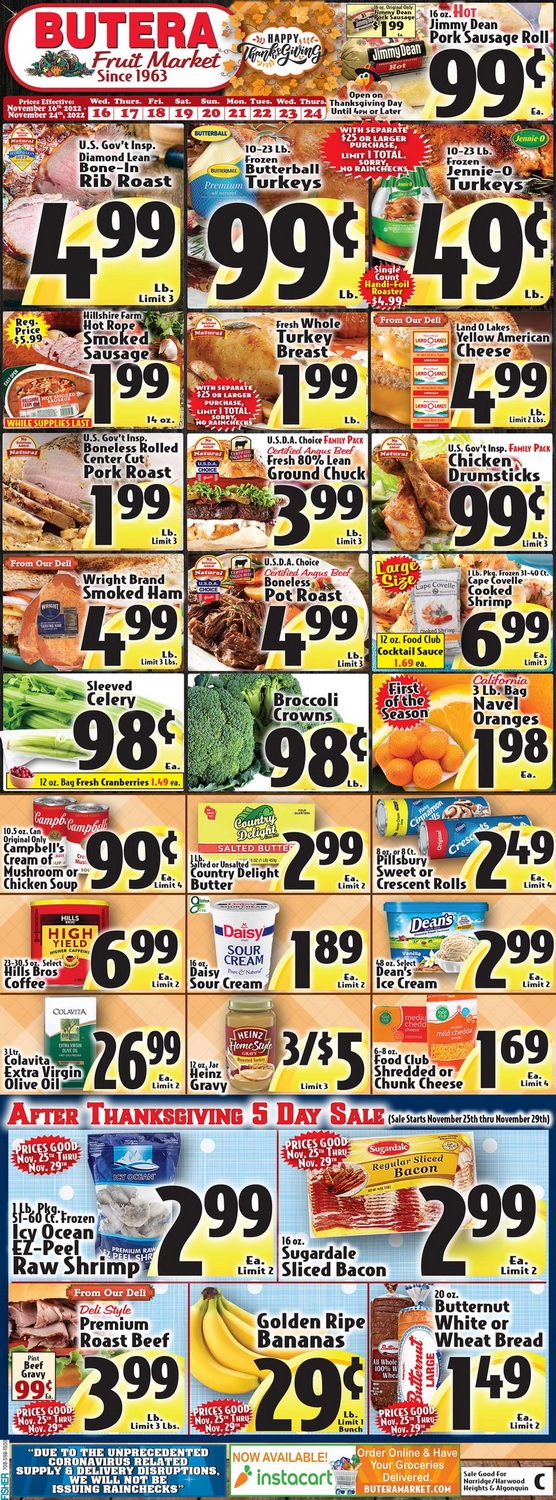Butera Weekly Ad Nov 16– Nov 24, 2022 (Thanksgiving Promotion Included)