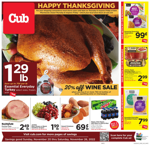 Cub Foods Weekly Ad Nov 20 – Nov 26, 2022 (Thanksgiving Promotion Included)