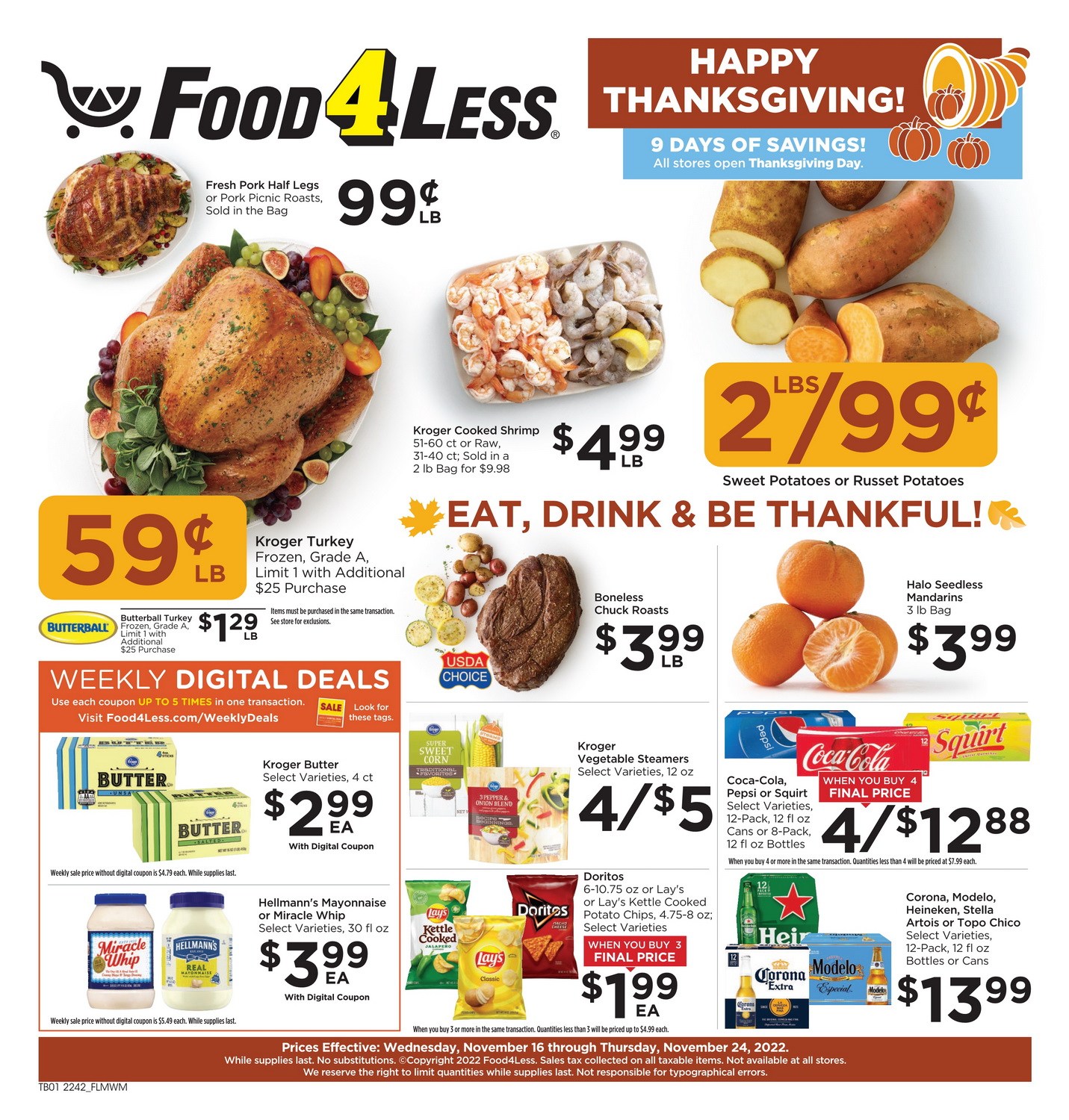 Food 4 Less Weekly Ad Nov 16 – Nov 24, 2022 (Thanksgiving Promotion ...