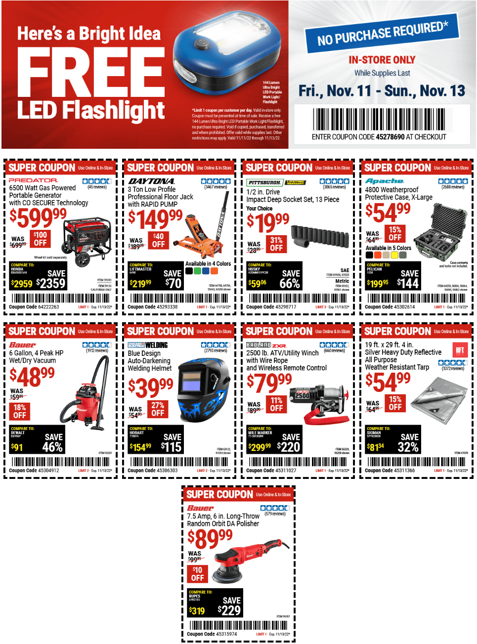 Harbor Freight Coupon Ad Nov 11 – Nov 13, 2022