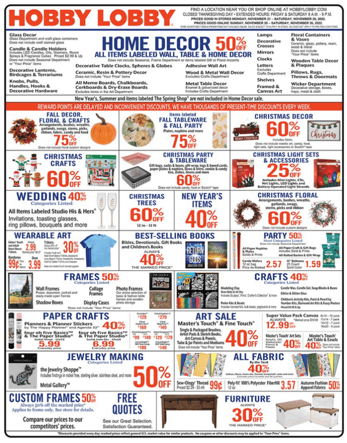 Hobby Lobby Weekly Ad Nov 20 – Nov 26, 2022