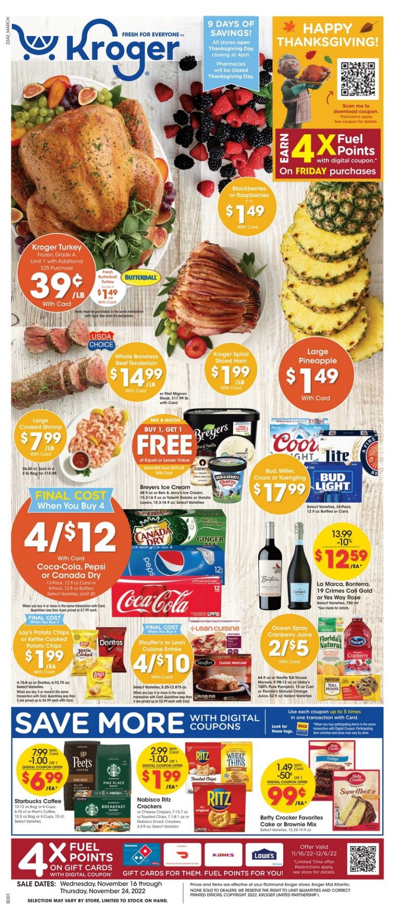 Kroger Weekly Ad Nov 16 – Nov 24, 2022 (Black Friday & Thanksgiving ...