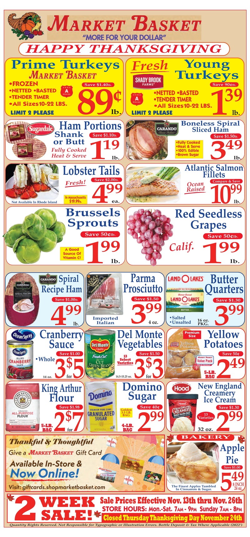 Market Basket Weekly Flyer Nov 13 – Nov 26, 2022 (Thanksgiving ...