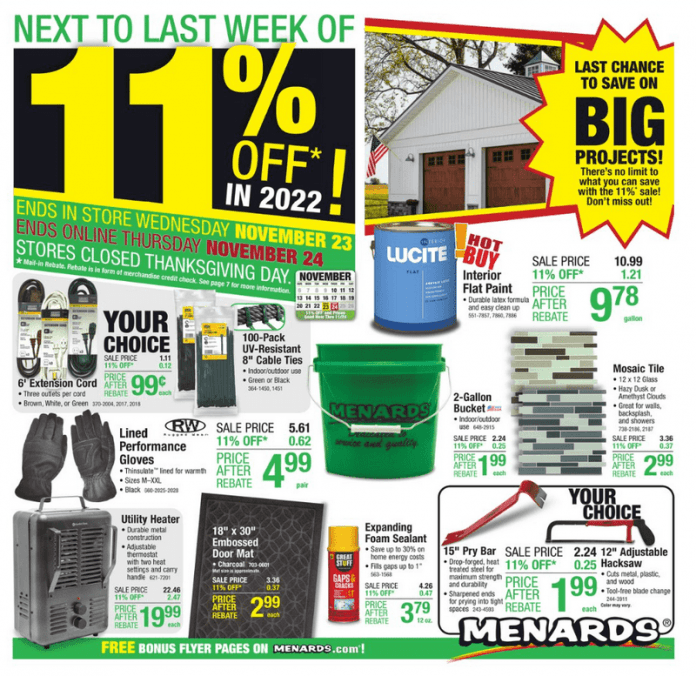 Menards Weekly Ad Nov 09 – Nov 24, 2022
