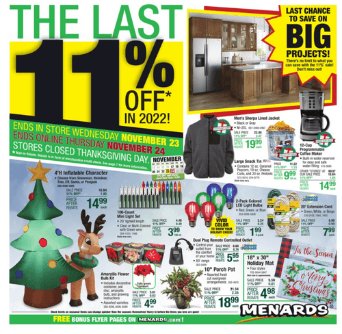 Menards Weekly Ad Nov 16 – Nov 23, 2022