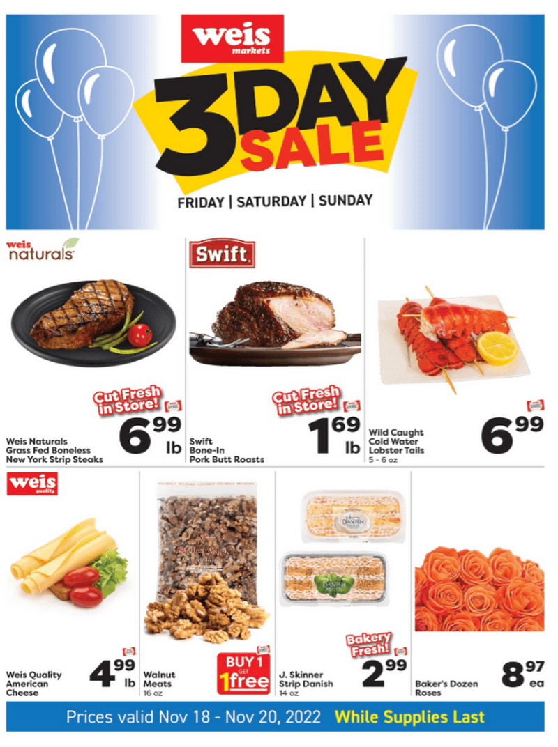 Weis Markets Three Day Ad Nov 18 – Nov 20, 2022