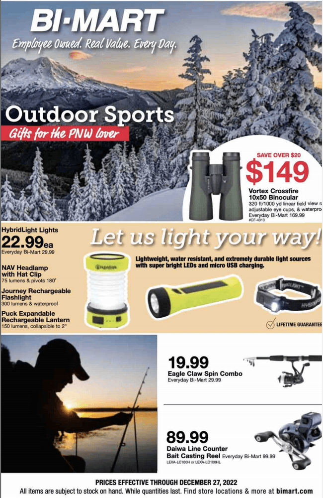 Bi-Mart Outdoor Sporting Good Ad Dec 13 – Dec 27, 2022