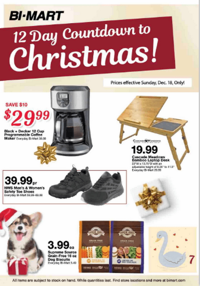 Bi Mart 12-Day Count Down to Christmas Ad Dec 18, 2022
