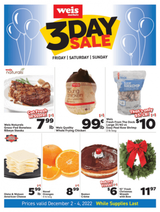 Weis Markets Three Day Ad Dec 02 – Dec 04, 2022