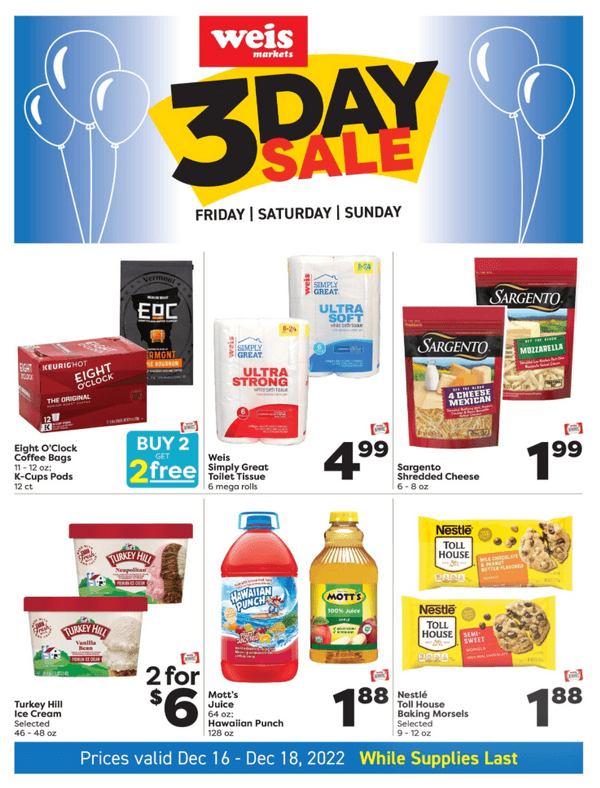 Weis Markets Three Day Ad Dec 16 – Dec 18, 2022
