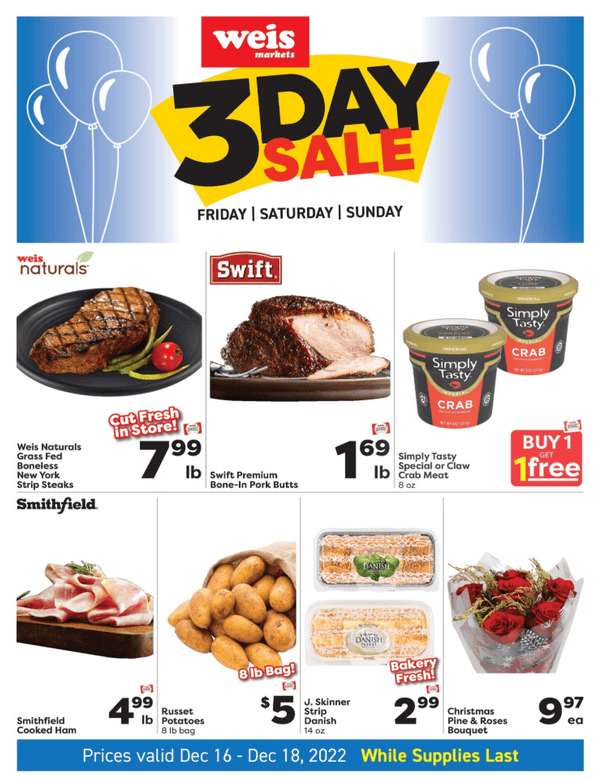 Weis Markets Three Day Ad Dec 16 – Dec 18, 2022