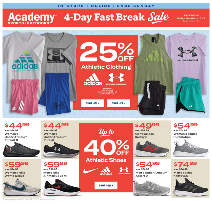 Academy Sports + Outdoors Four-Day Ad Mar 30 – Apr 02, 2023