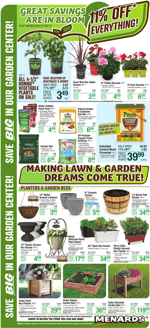 Menards Garden Center Ad Apr 27 – May 07, 2023