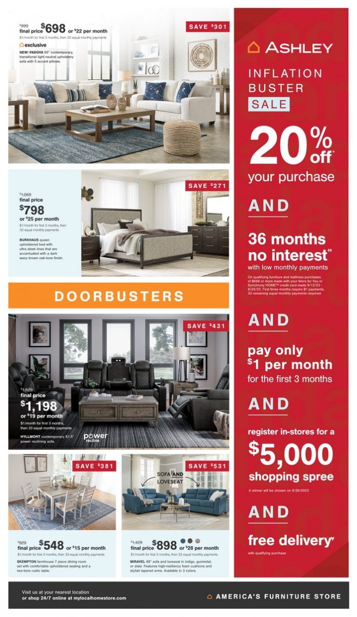 Ashley Furniture HomeStore Inflation Buster Sale Sep 12 – Sep 26, 2023