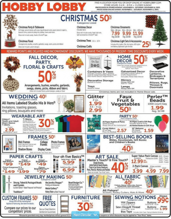 Hobby Lobby Weekly Ad Nov 05 – Nov 11, 2023