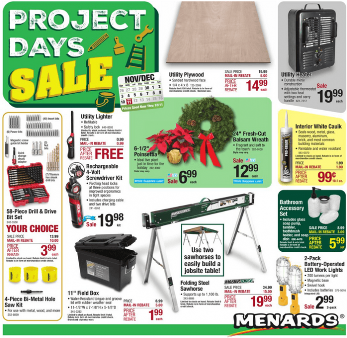 Menards Project Days Sale Nov 30 – Dec 11, 2023