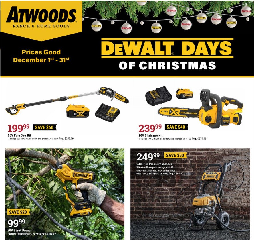 Atwoods DeWalt Days of Christmas Ad Dec 01 – Dec 31, 2023