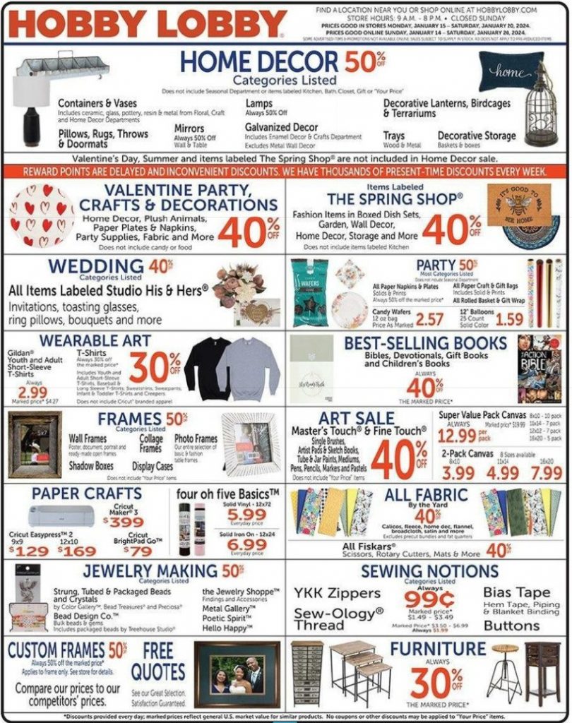 Hobby Lobby Weekly Ad Jan 14 – Jan 20, 2024