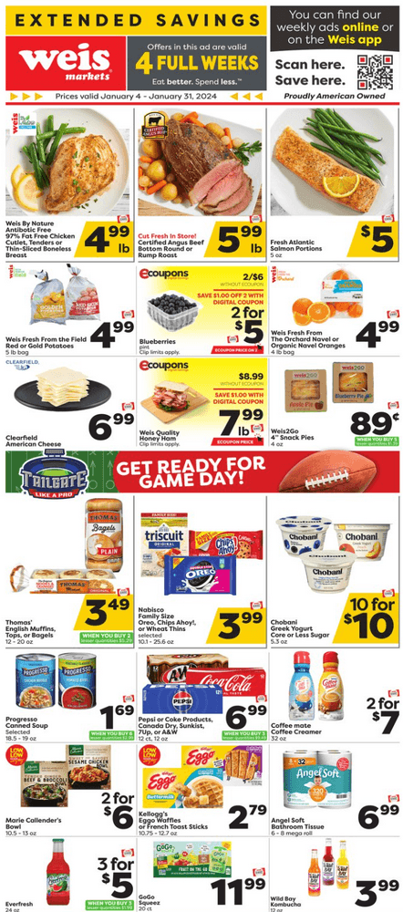 Weis Markets Monthly Extended Saving Ad Jan 04 – Jan 31, 2024