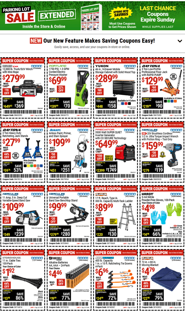 Harbor Freight Extended Parking Lot Ad Sale Mar 15 – Mar 17, 2024