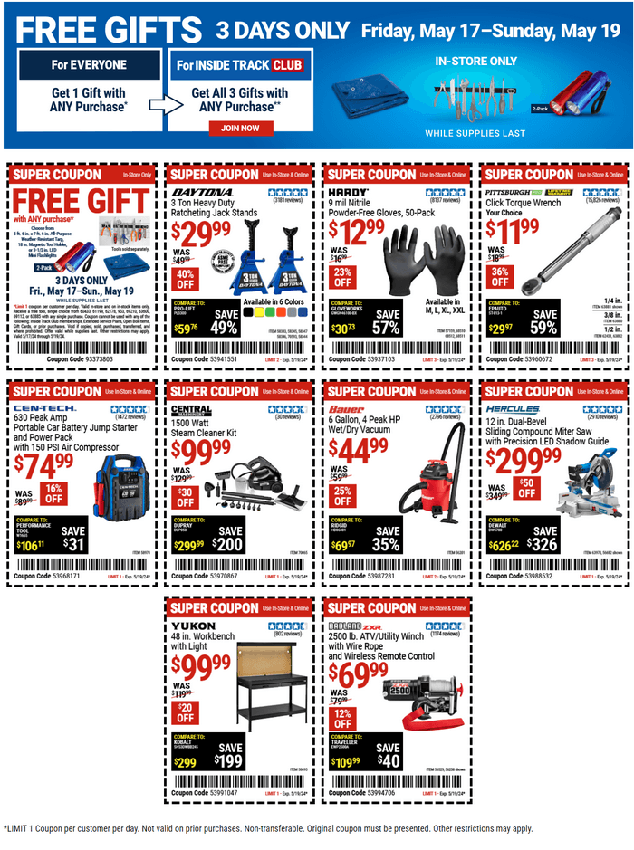Harbor Freight Three-Day Ad May 17 – May 19, 2024