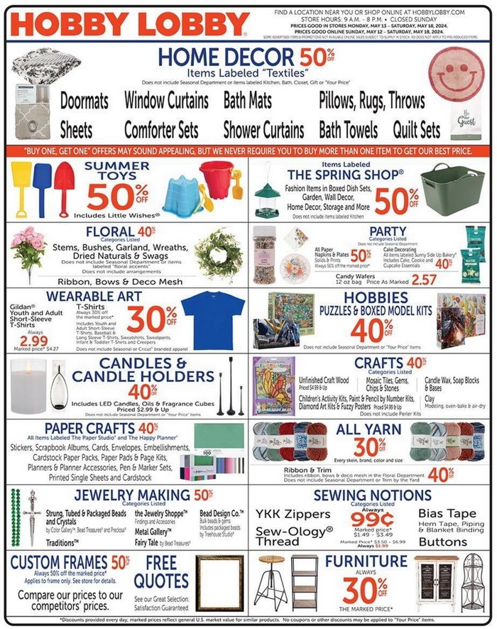 Hobby Lobby Weekly Ad May 12 – May 18, 2024