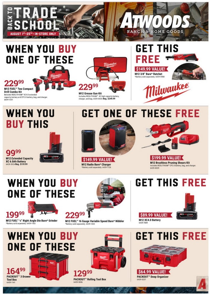 Atwoods Back to Trade School Sale Aug 01 – Aug 25, 2024