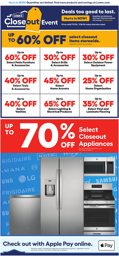 Lowe's Closeout Event Ad Jul 11 – Jul 24, 2024