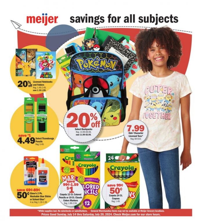 Meijer Back to School Ad July 14 – July 20, 2024