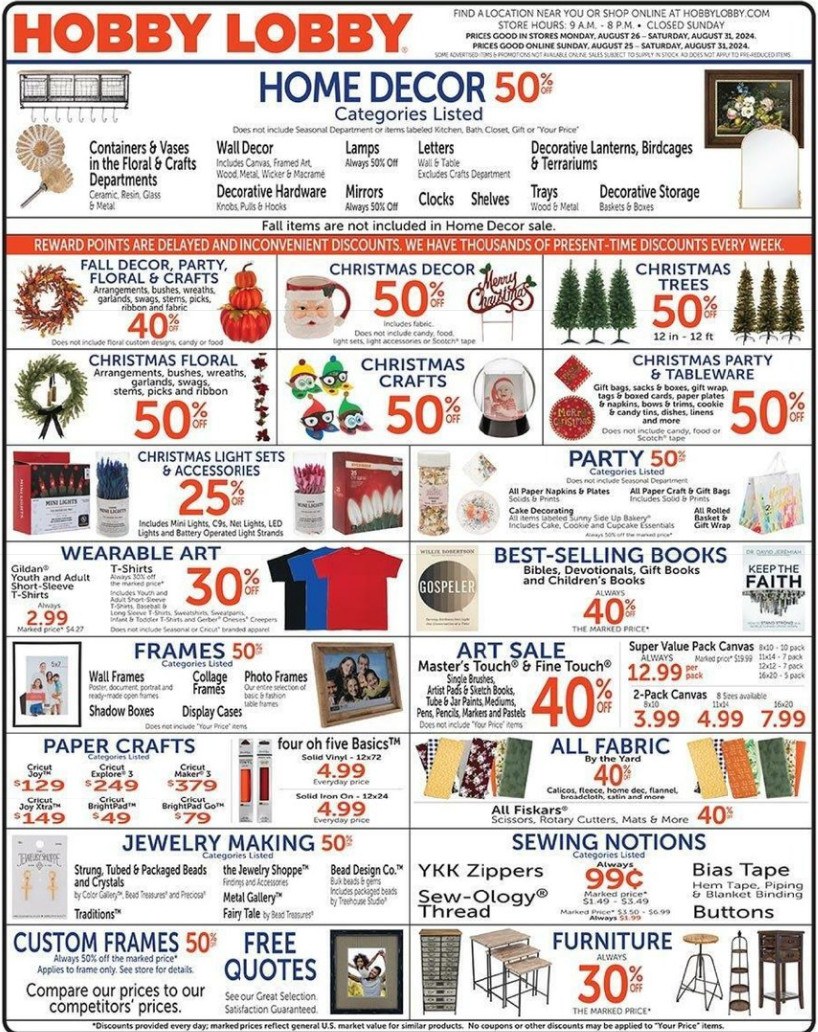 Hobby Lobby Weekly Ad Aug 25 – Aug 31, 2024