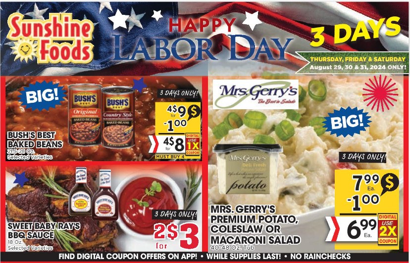 Sunshine Foods Weekly Ad Aug 28 – Sep 03, 2024 (Labor Day Promotion Included)
