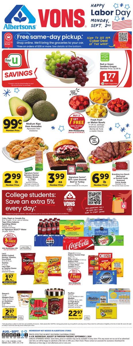 Vons Weekly Ad Aug 28 – Sep 03, 2024 (Labor Day Sale Promotion Included)