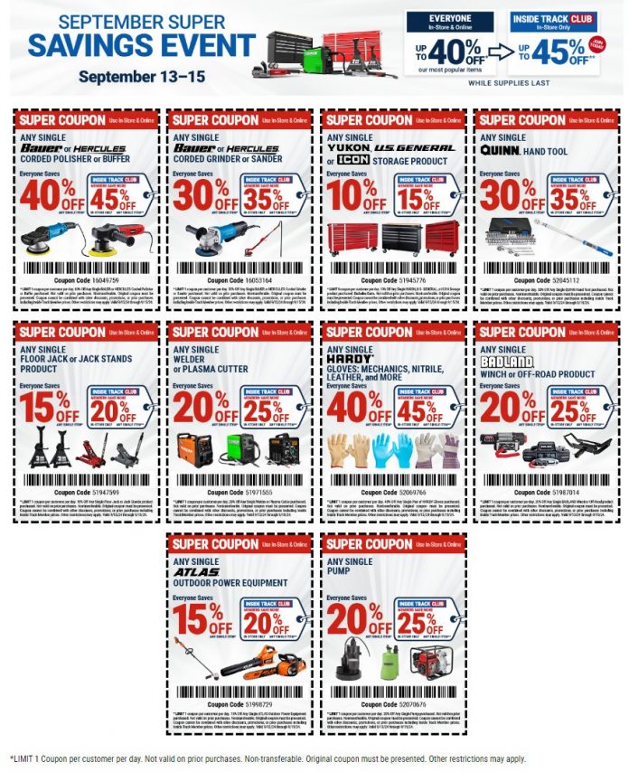 Harbor Freight September Super Coupon Sale Sep 13 – Sep 15, 2024