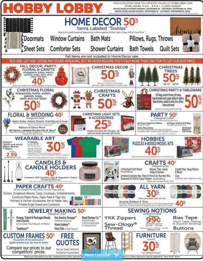 Hobby Lobby Weekly Ad Sep 15 – Sep 21, 2024
