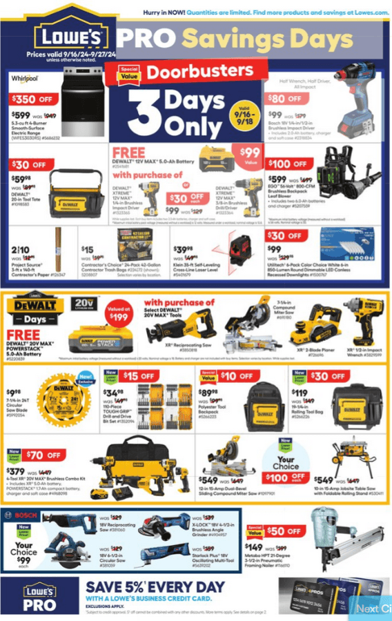 Lowe's Pro Weekly Ad Sep 16 – Sep 27, 2024