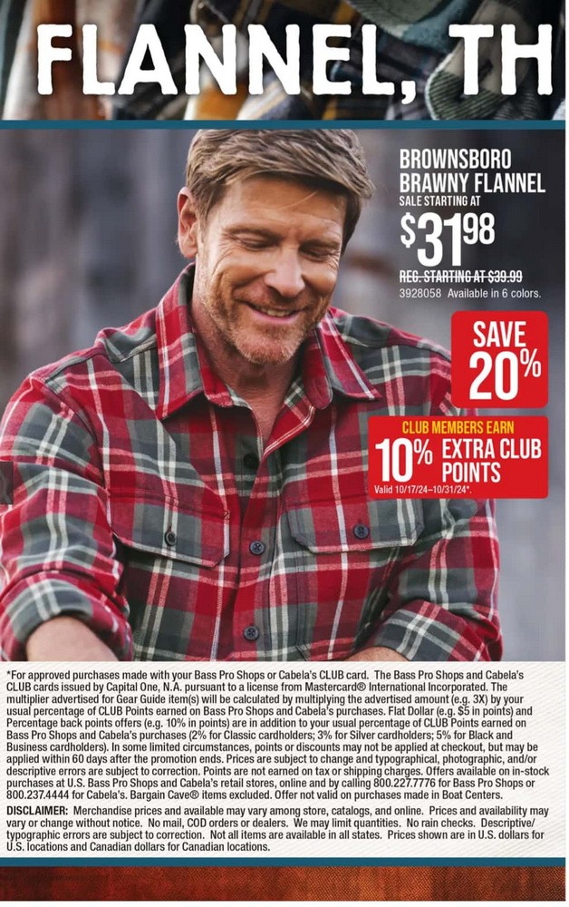 Bass Pro Shops Flannel Ad Oct 17 – Oct 31, 2024