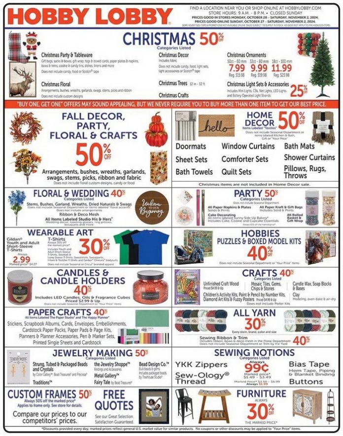 Hobby Lobby Weekly Ad Oct 27 – Nov 02, 2024