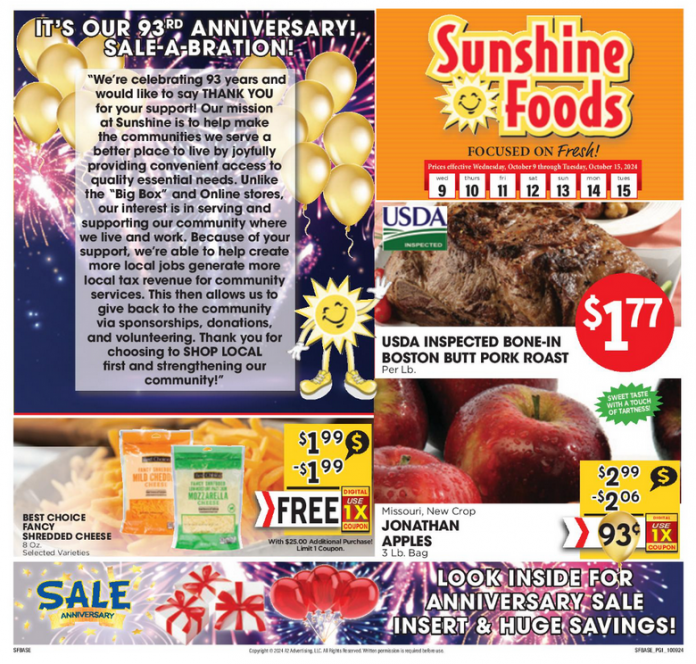 Sunshine Foods Weekly Ad Oct 09 – Oct 15, 2024