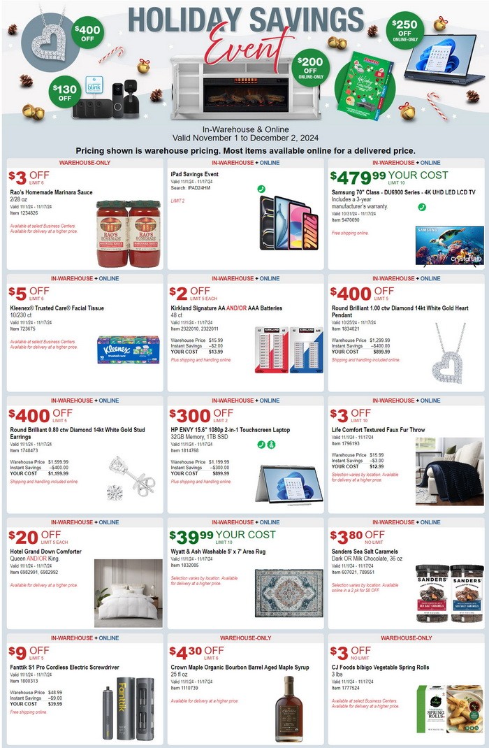 Costco Holiday Savings Event Nov 01 – Dec 02, 2024