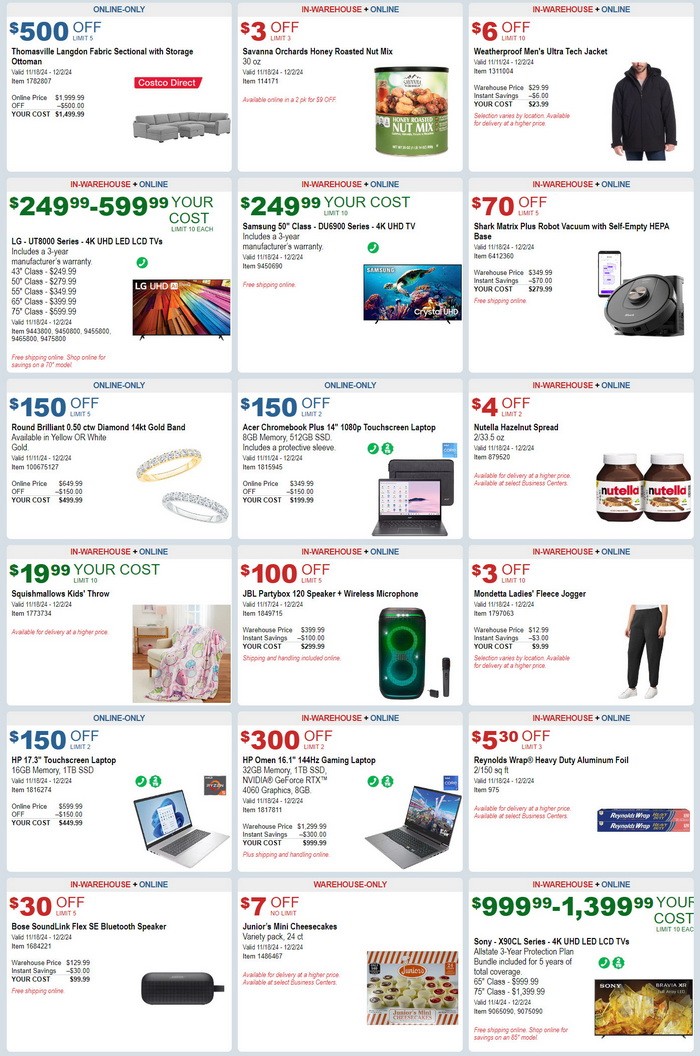 Costco Holiday Savings Event Nov 01 – Dec 02, 2024