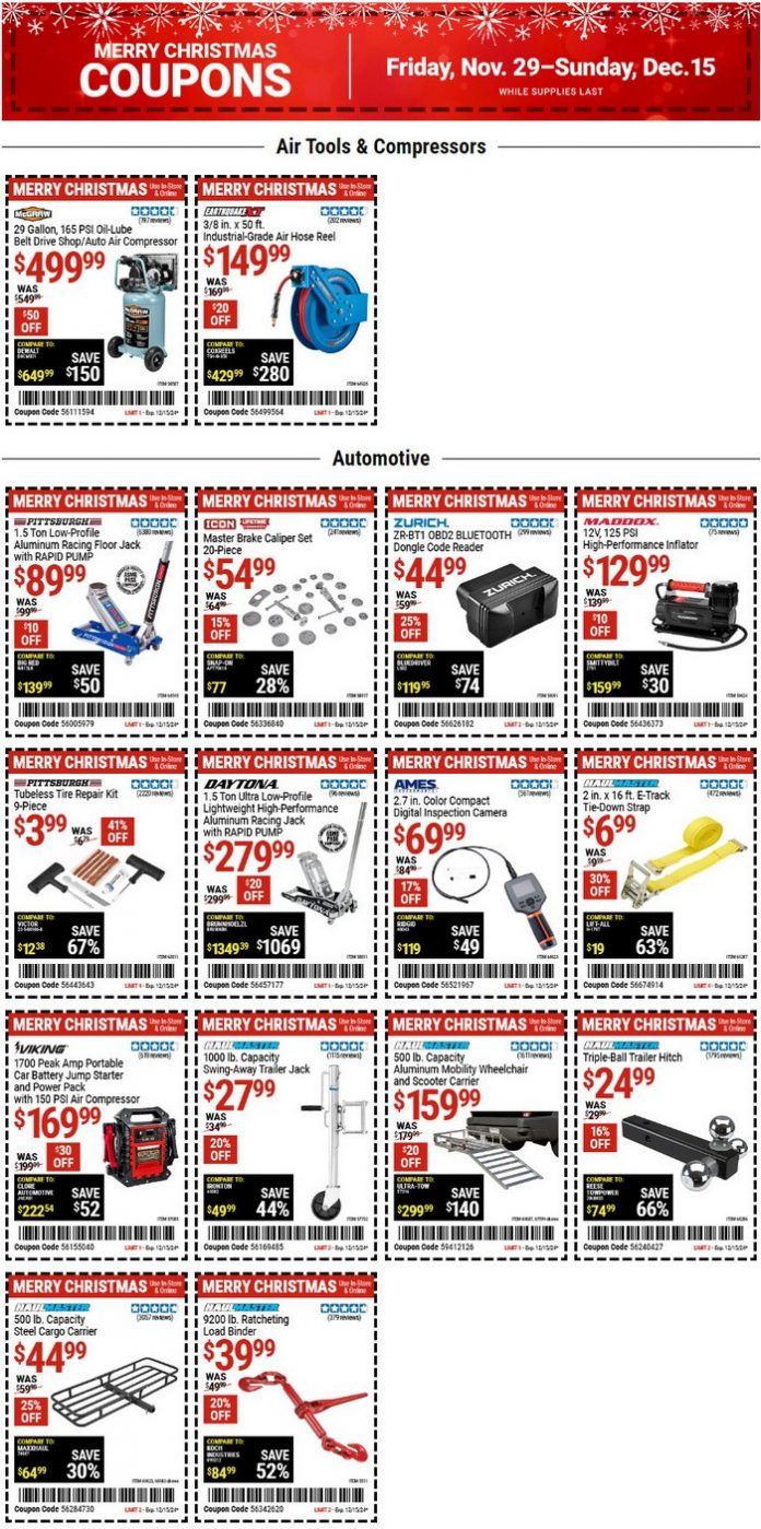 Harbor Freight Christmas Coupon Sale Nov 29 – Dec 15, 2024