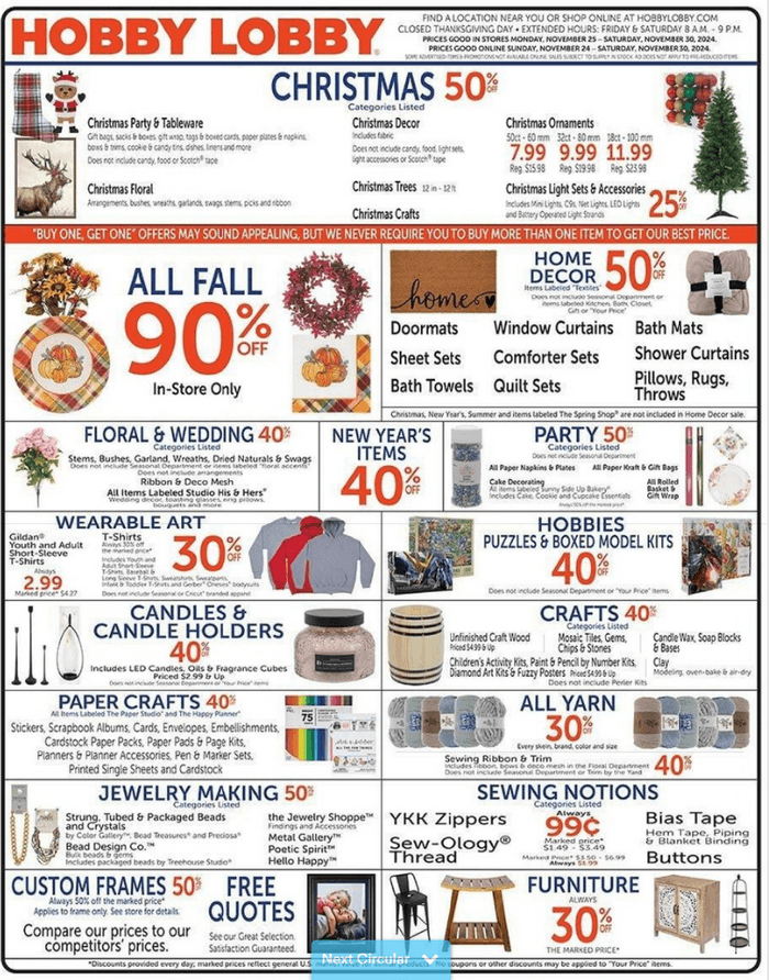 Hobby Lobby Weekly Ad Nov 24 – Nov 30, 2024