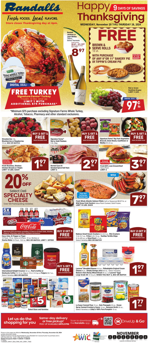 Randalls Weekly Ad Nov 20 – Nov 28, 2024 (Thanksgiving Promotion Included)