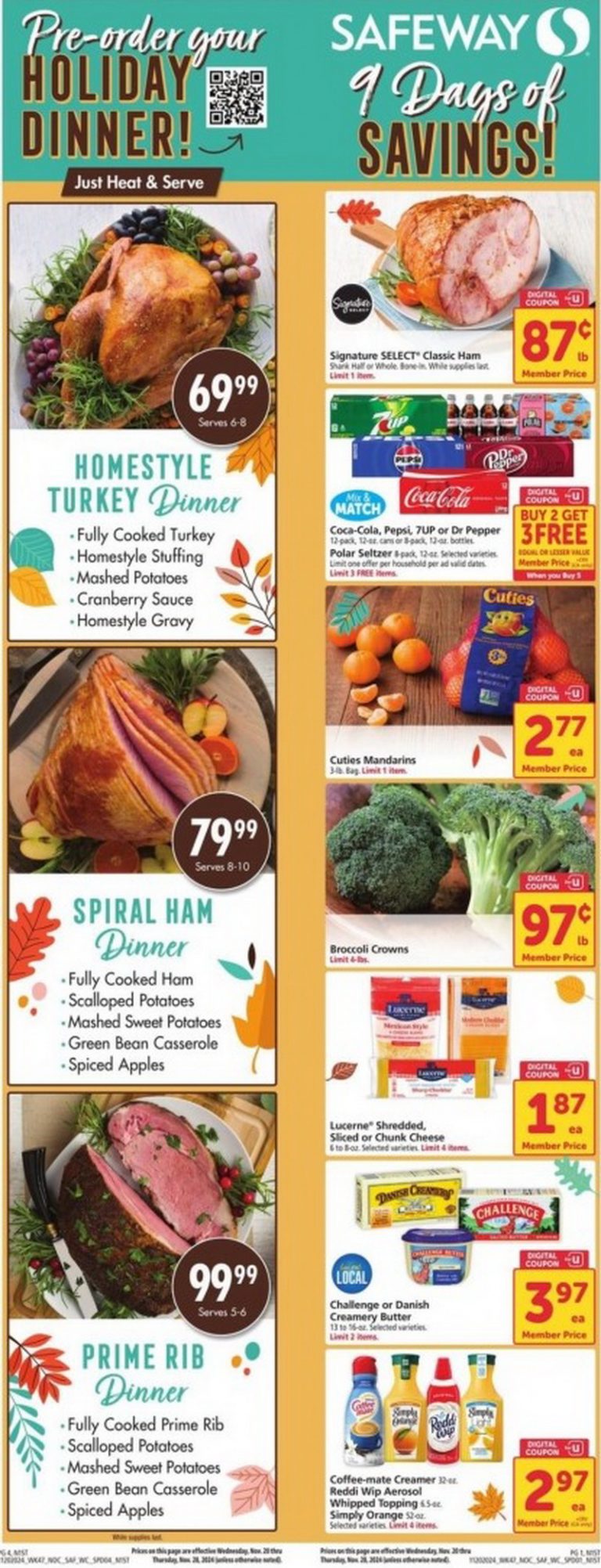 Safeway Weekly Ad Nov 20 – Nov 28, 2024 (Thanksgiving Day Promotion Included)