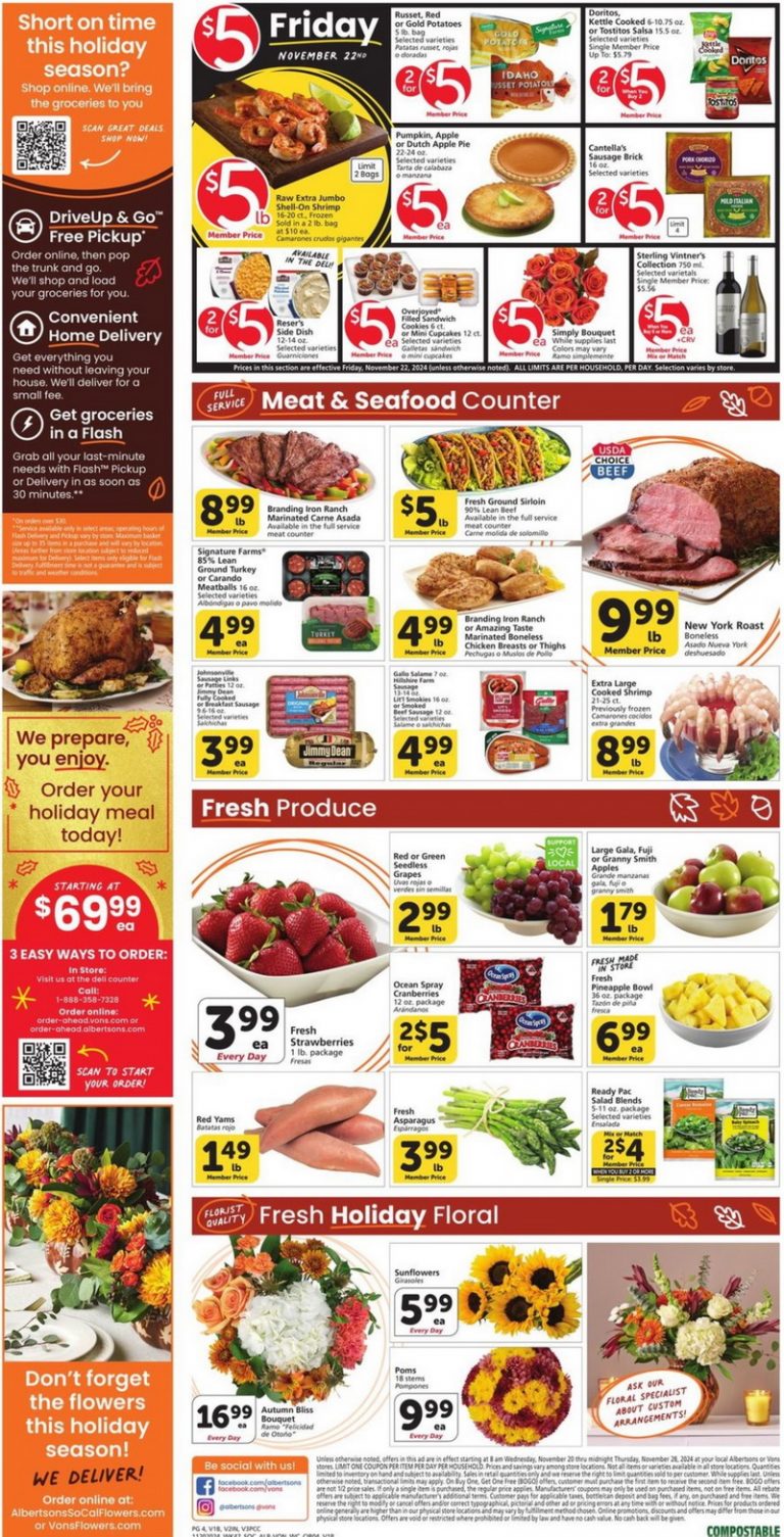 Vons Weekly Ad Nov 20 – Oct 28, 2024 (Thanksgiving Day Promotion Included)